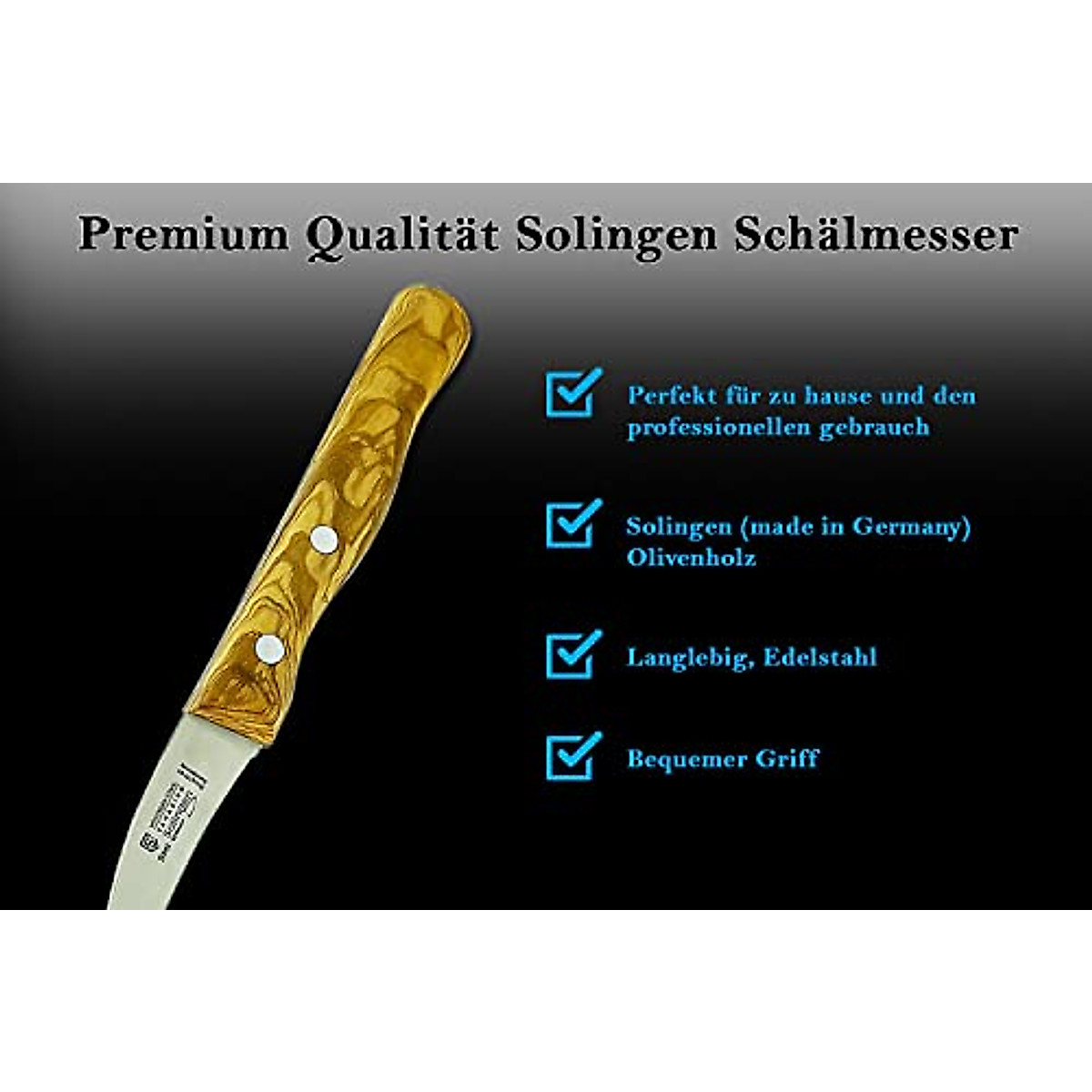 SMI - Peeling Knife Olive Wood Handle Paring Knife Fruit Knife Solingen Knife - Not Dishwasher Safe Made in Germany