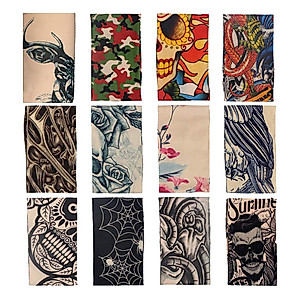 HOVEOX 12 Pcs Temporary Tattoo Sleeves Set Body Art Arm Stockings Protector Arts Fake Halloween Tattoo for Men Women
