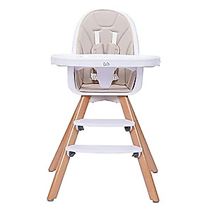 Baby High Chair with Double Removable Tray for Baby/Infants/Toddlers, 3-in-1 Wooden High Chair/Booster/Chair | Adjustable Legs | Easy to Assemble, Cream