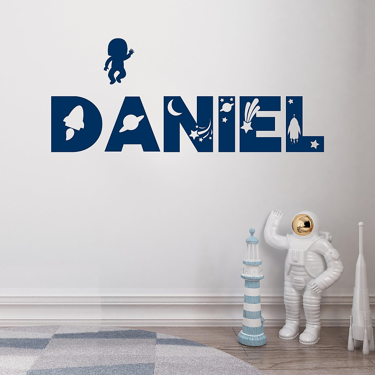 Space Wall Name Decal Custom, Baby Space Theme Nursery, Space Room Decor for Boys, Astronaut Kids Bedroom Decor, Planets Space Theme Bedroom