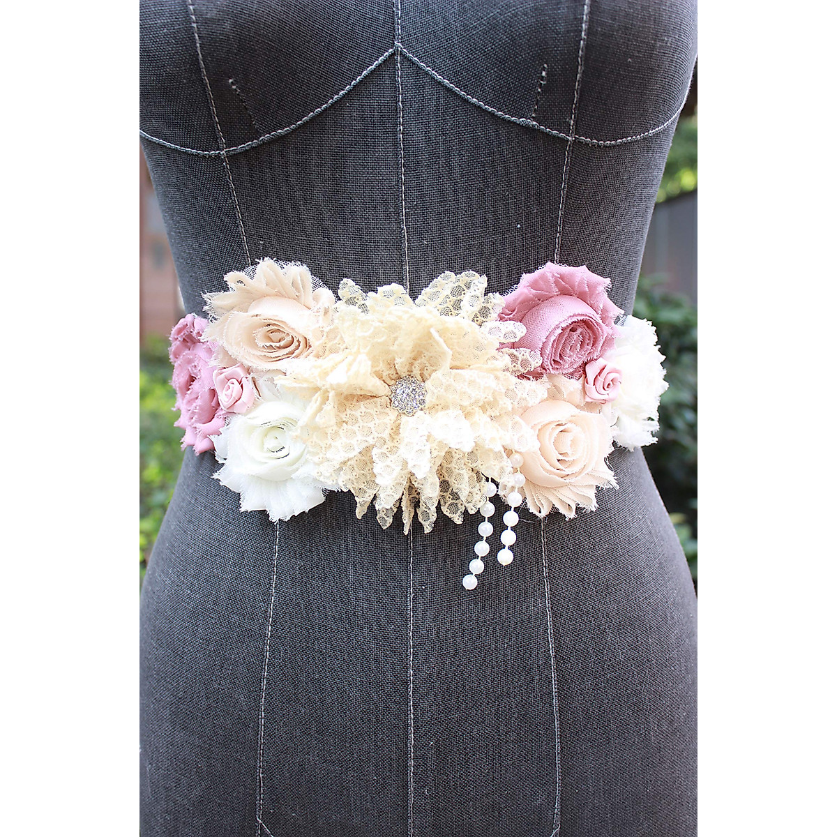 Vintage maternity sash for baby shower pregnancy flowers sash (Champange)