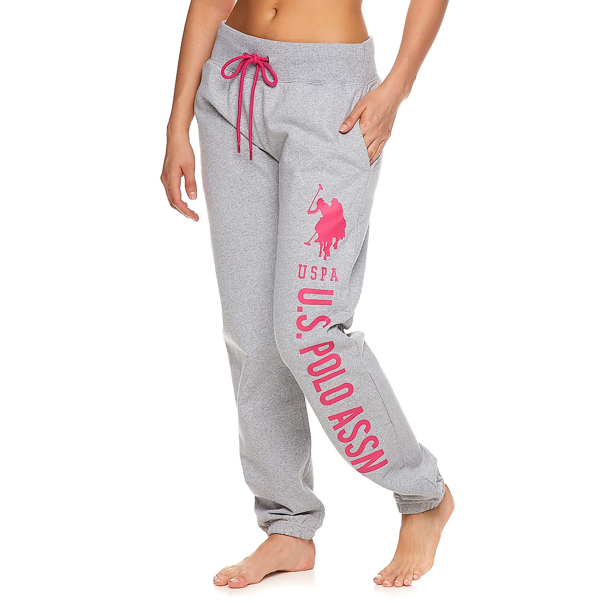 U.S. Polo Assn. Essentials Grey Sweatpants for Women, Comfy French Terry Womens Joggers with Pockets (Heather Grey, Medium)