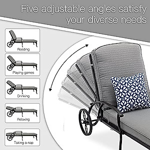 Villeston Lounge Chairs for Outside, Chaise Lounges Outdoor Pool Chair Set of 3 Cast Aluminum Patio Furniture Tanning with Gray Cushion and Pillows Recliner