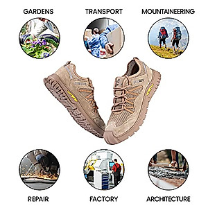 DINGGU Steel Toe Shoes for Men, Slip-on Breathable Safety Shoes, Brown, 9.5