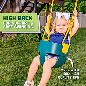 Deluxe High Back Full Bucket Toddler Swing with Exclusive Chain & Triangle Dip Pinch Protection - Green - Squirrel Products