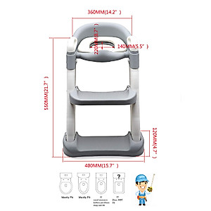 HTTMT- Classic Potty Training Toilet Ladder Seat With Upgraded Cushion Step Stool Ladder Toilet Chair/Toilet Trainer for Baby Toddler Kids Children In Gray [P/N: ET-BABY002-GRAY-C]