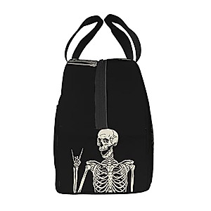 PATNPRT Skeleton Skull Lunch Bag Women Insulated Lunch Box Tote Bag for Work, Picnic, Beach or Travel