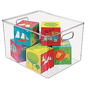 mDesign Plastic Storage Organizer Container Bin, Household Organization for Cabinet, Counter, Drawer, Cubby, and Cupboard, Holds Clothing, Linens, Toys, and Essentials, Ligne Collection, Clear