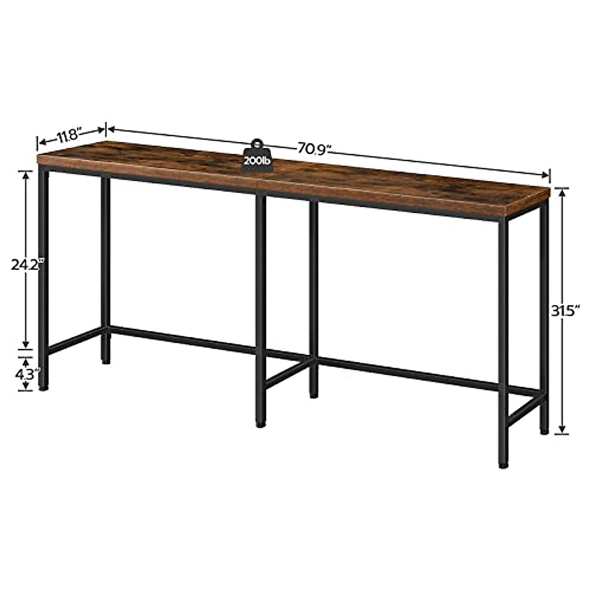 HOOBRO Console Table, Narrow Sofa Table, 70.9" Entryway Table, Extra Long Console Table, Behind Couch, Skinny Hallway Table for Foyer, Living Room, Bedroom, Rustic Brown and Black BF180XG01G1