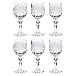 Barski Wine Goblet - Crystal - Glasses - Set of 6 - Red or White Wine Glass - Beautifully Hand Cut - Flower Design - 6 oz. - European Quality Made in Europe