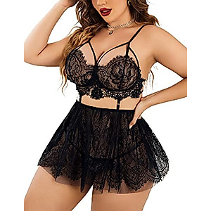 Avidlove Plus Size Lingerie For Women Babydoll Dress For Women Black XL/16W