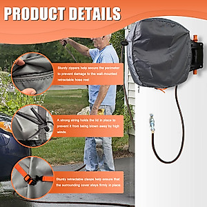 GEHENG Garden Wall Mounted Retractable Hose Reel Cover, 450D Oxford Polyester Coated Tarp, 100% Waterproof Sunscreen Hose Reel Cover, for:Giraffe tools,Ayleid,Gardena and More.grey,24"L x18"Wx24H".