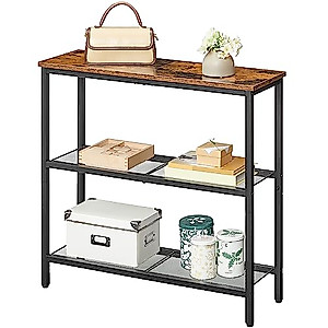 HOOBRO 29.5" Narrow Console Table, 3-Tier Entryway Table, Thin Sofa Table with Shelves, Side Table, Display Table, for Hallway, Entrance, Living Room, Bedroom, Rustic Brown and Black BF73XG01