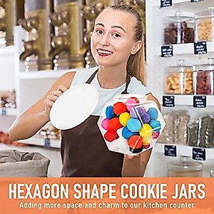 eBoot 4 Pieces Plastic Candy Jars Cookie Jars for Kitchen Counter Hexagon Cookie Jar with Lid Clear Candy Containers Laundry Pod Storage Container Dry Food Jar for Candy Buffet Dog Treats Craft (129 Oz)