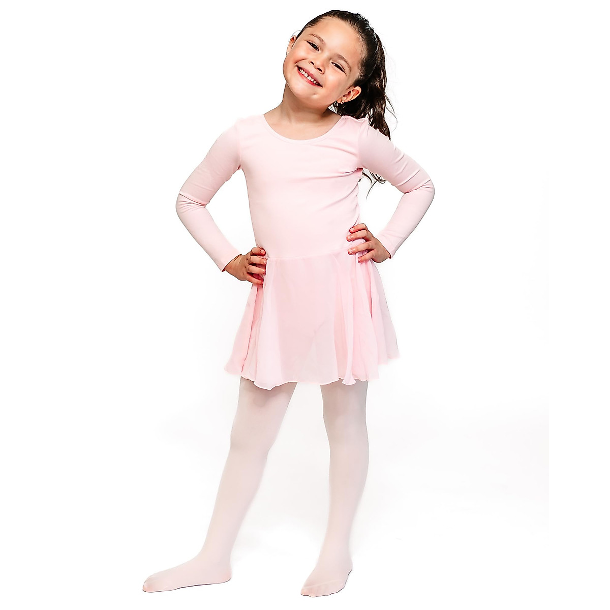 Stelle Ballet Leotards for Girls Long Sleeve Toddler Dance Leotard Outfits with Skirt Classic(Little/Big Kid) (Ballet Pink,5T)