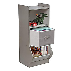 Badger Basket Kid's Upright Toy and Book Storage Nook with Reversible Fabric Basket - Woodgrain Gray