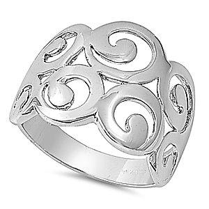 Wide Large Spiral Retro Filigree Ring New .925 Sterling Silver Band Size 5