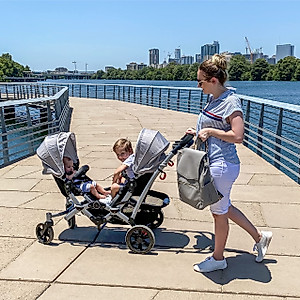 Dream On Me Track Tandem Double Umbrella Stroller in Light Grey, Lightweight Double Stroller for Infant and Toddler, Multi-Position Reversible & Reclining Seats, Large Storage Basket and Canopy