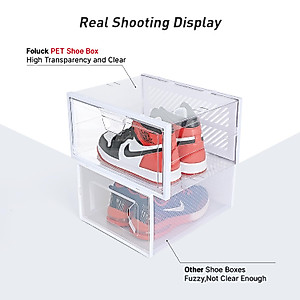 Foluck XX-Large Display Shoe Storage Box, 8 Pack Clear Plastic Stackable Shoe Organizer Containers for Closet, Space Saving Shoe Storage Organizer, Foldable Shoe Rack with Lids, White