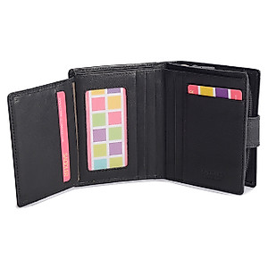 SADDLER Womens Luxurious Leather Medium Trifold RFID Protected Purse Wallet with Zipper Coin Purse | Ladies Designer Clutch Perfect for ID Coins Notes Debit Travel Cards | Gift Boxed - Black