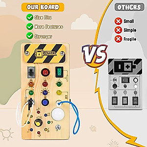 Montessori Toddler Busy Board, Baby Wooden Busy Board with 8 LED Light switches, Sensory Toys Light Switch Toys Travel Toys for 1+ Year Old Baby and Toddler