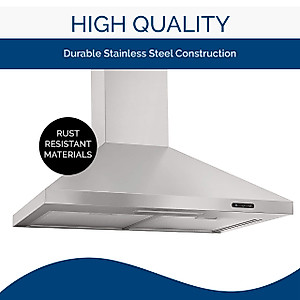 Broan-NuTone EW4830SS Stainless Steel LED, 400 30-inch Wall-Mount Convertible Chimney-Style Range Hood with 3-Speed Exhaust Fan and Light, 460 Max Blower CFM