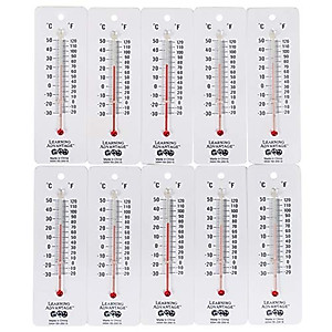 LEARNING ADVANTAGE Student Thermometers - Set of 10 - Dual-Scale - Mercury-Free - Easy To Read, Analog Desktop Thermometers for Indoor Labs and Rooms