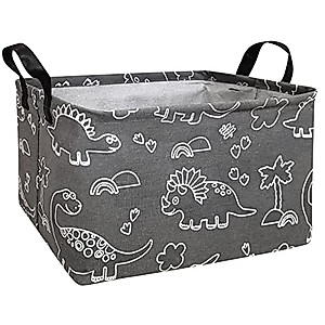 NRMEI Rectangle Storage Bin Toy Organizer Foldable Waterproof Coating Nursery Hamper for Living Room Bedroom and Clothes Toys(Rec Line Dinosaur)