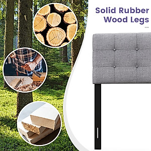 KOMFOTT Linen Upholstered Headboard for Full & Queen Size Bed Frame, Modern Tufted Button Bed Headboard with Solid Rubber Wood Legs, Rectangular Headboard with Adjustable Width, Gray