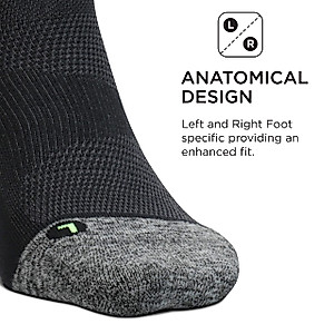 Feetures Elite Ultra Light Cushion Mini Crew Sock - Sport Sock with Targeted Compression - X-Large, Rogue Black (1 Pair)