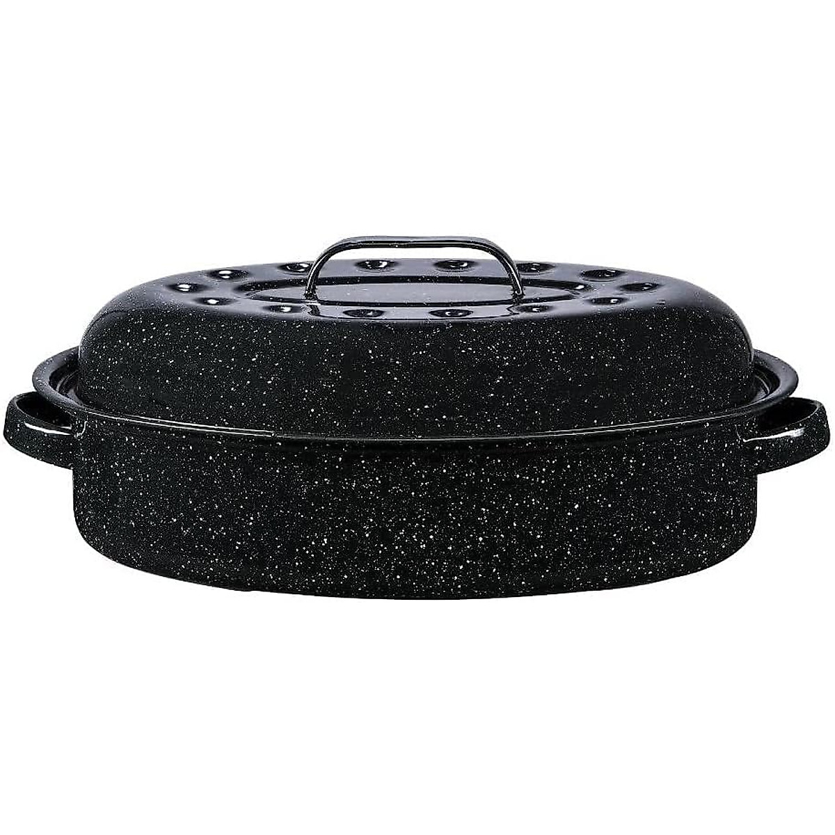 Bovado 15.5" Enamel Oval Turkey Roaster with Lid - 12lb Capacity, Nonstick, Dishwasher Safe