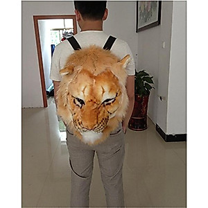 LANFIRE Domineering backpack stuffed tiger head 3D simulation personalised shoulder Bag Animal head shoulders bag (large, lion)