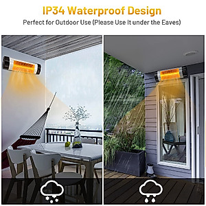 Tangkula 1500W Wall-Mounted Patio Heater, Electric Infrared Heater with 3 Heat Settings, Remote, 24 H Timer & Overheat Protection, IP34 Waterproof Outdoor Heater for Garage, Backyard, Home