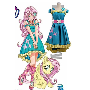 EChunchan Fluttershy Human Princess Dress Cosplay Costume Halloween Christmas New Year Party Costume (M, Female)