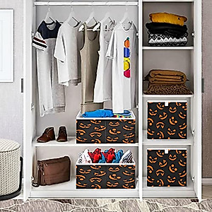 Kigai Halloween Pumpkin Face Cube Storage Bins - 11x11x11 In Large Foldable Storage Basket Fabric Storage Baskes Organizer for Toys, Books, Shelves, Closet, Home Decor