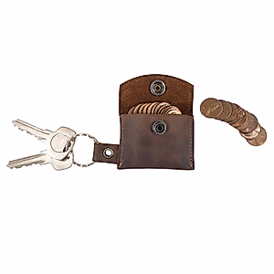 Hide & Drink, Leather Tiny Coin Holder Keychain/Key Ring/Holder/Pouch/Case/Accessories, Handmade Includes 101 Year Warranty :: Bourbon Brown