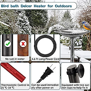 RGQSUN Bird Bath Deicer Heater for Outdoors in Winter,48 W Thermostatic Control Bird Bath Water Heater with 4.6 Ft Long Power Cord,Energy Saving Heater for Patio,Yard, Garden,Lawn