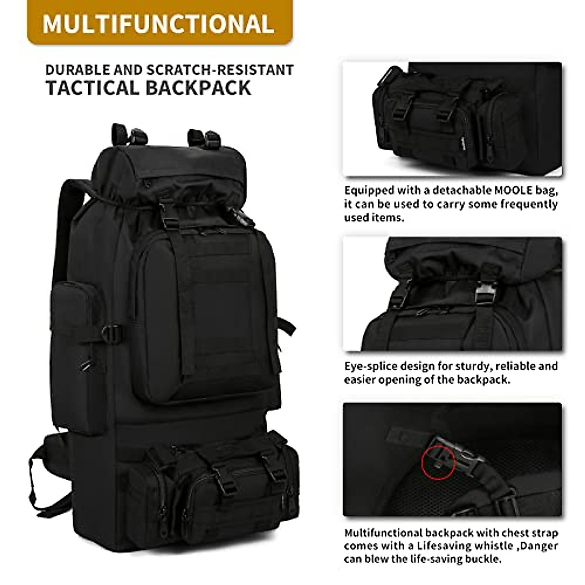 TianYaOutDoor Military Tactical Backpack Detachable Molle Bag Large capacity Rucksack Camping Hiking Backpack for Men Women