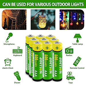 JINTION Ni-mh AAA 600mAh Battery 1.2V Triple A Rechargeable Batteries for Solar Outdoor Garden Lights, String Light, Pathway Lamp, Toys, 8 Pack