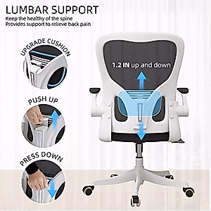 Monhey Office Chair - Ergonomic Office Chair with Lumbar Support & Flip Up Arms Home Office Desk Chairs Rockable High Back Swivel Computer Chair White Frame & Black Mesh Study Chair