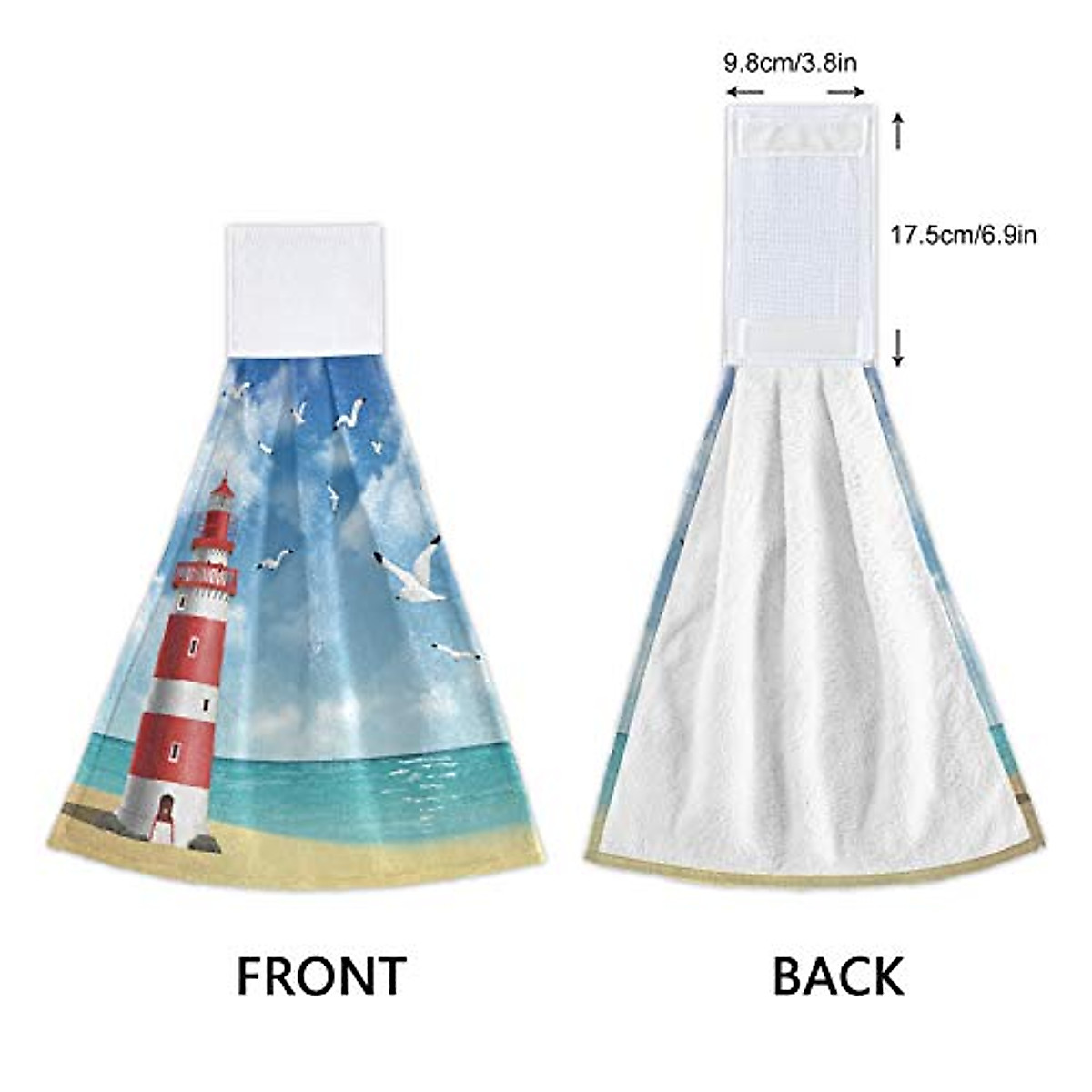 JUNZAN Lighthouse Kitchen Hand Towel 2PCS Super Soft Absorbent Deco Hanging Tie Towels WashCloth for Bathroom,Mudroom,Laundry Room,Farmhouse,Beach