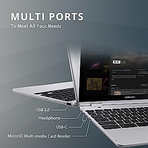 SAMSUNG Plus V2 2-in-1 12.2" Touchscreen Chromebook Laptop, Intel Celeron 3965Y, 4GB RAM, 64GB eMMC, 1M Front Camera, Wi-Fi, Bluetooth, MicroSD Reader, Stylus Pen, Chrome OS, Silver, 128GB USB Card