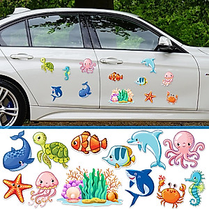 12 Pcs Cruise Door Decorations Magnetic Ocean Sea Animal Car Magnets Fish Cruise Door Magnet Stickers Cruise Door Decorations Turtle Crab Fridge Decor for Carnival Cruise Refrigerator Door