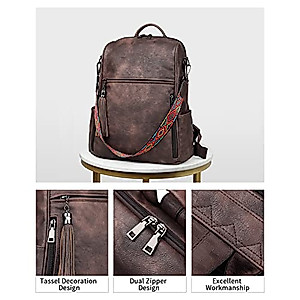 FADEON Leather Backpack Purse for Women Designer Travel Backpack Purses PU Fashion Ladies Shoulder Bag with Tassel Coffee