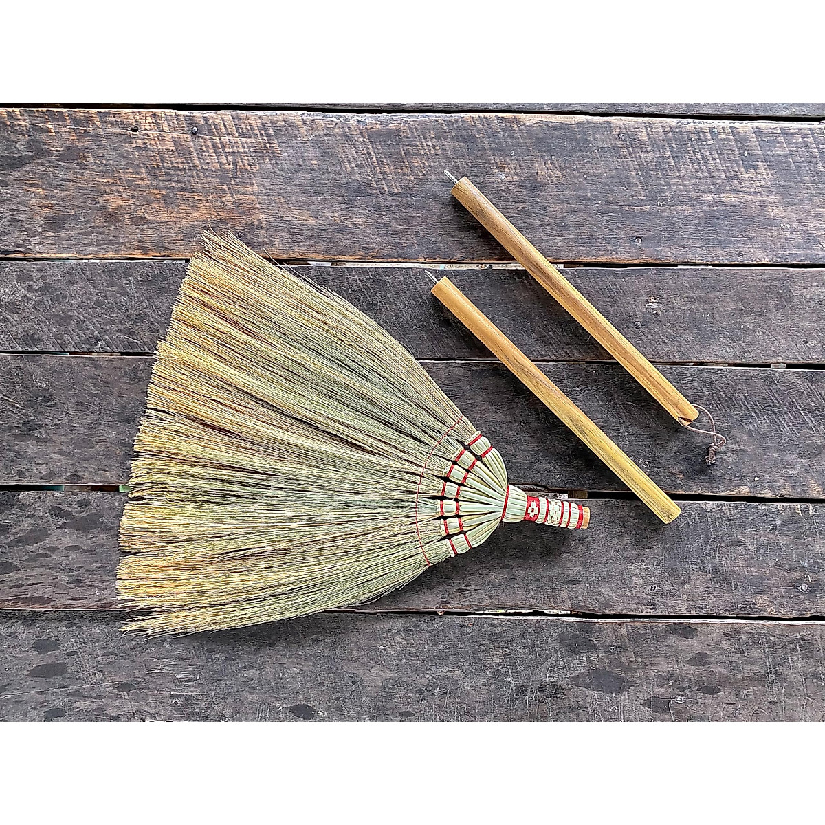 Asian Broom 46 inch - Straw Soft Broom - Long Handle Broomstick for Cleaning, Decoration, Wedding-Natural Whisk Broom for House, Garage, Office,Kitchen - Indoor Grass Broom