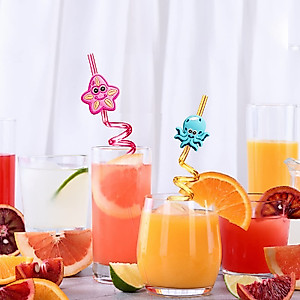 24 Under the Sea Party Favors Sea Creature Animal Drinking Straws Goodie Gifts for Kids Ocean Birthday Party Supplies, Under the Sea Party Supplies with 2 PCS Cleaning Brushes