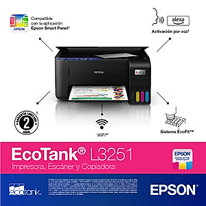 Epson EcoTank ET Series Wireless Color Inkjet All-in-One Supertank Printer, Borderless Photo Printing, Print Scan Copy, Voice Activated - 10.5 ppm, Ethernet, White