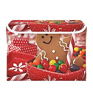 DOMIKING Gingerbread Man Large Storage Bin with Lid Collapsible Shelf Baskets Box with Handles empty gift basket for Nursery Drawer Shelves Cabinet