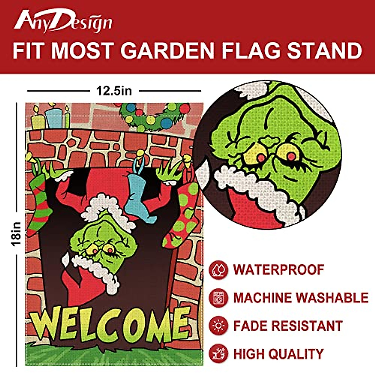 AnyDesign Christmas Garden Flag Vertical Double-Sided Waterproof Xmas Welcome Flag Funny Cartoon Character Outdoor Decorative Flag for Winter Holiday Farmhouse Lawn Patio, 12.5 x 18 Inch