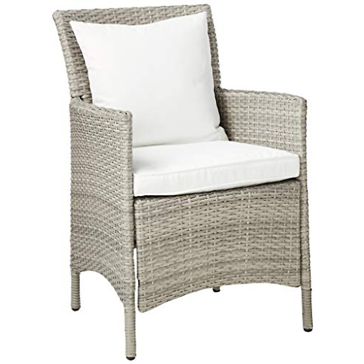 Modway Conduit Wicker Rattan Outdoor Patio Dining Arm Chair with Cushion in Light Gray White